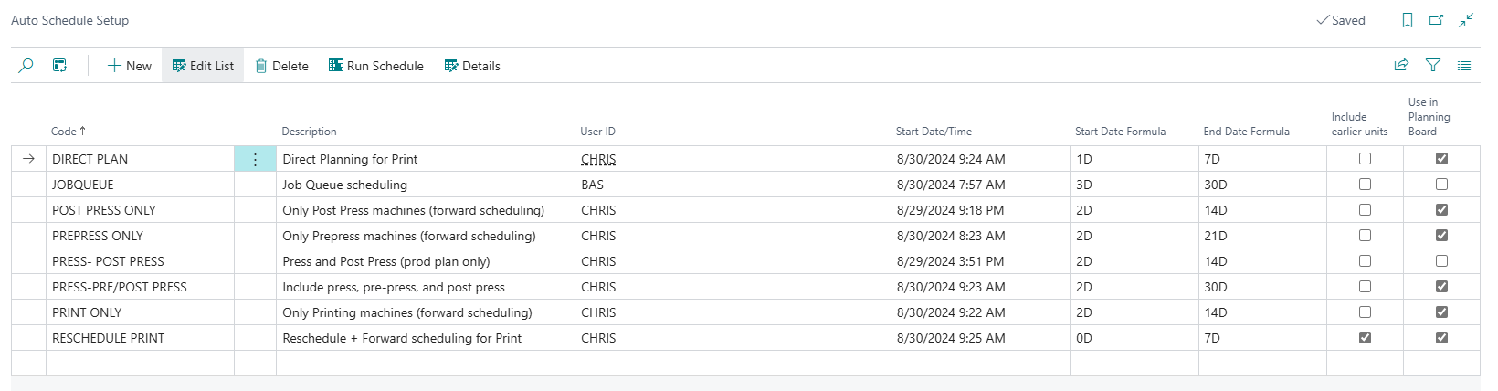 Auto scheduling setup - PrintVis Documentation